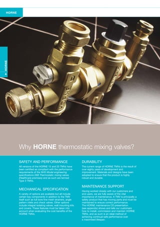 Horne - Thermostatic Mixing Valves (TMV's) Taps & Showers - Brochure | PDF