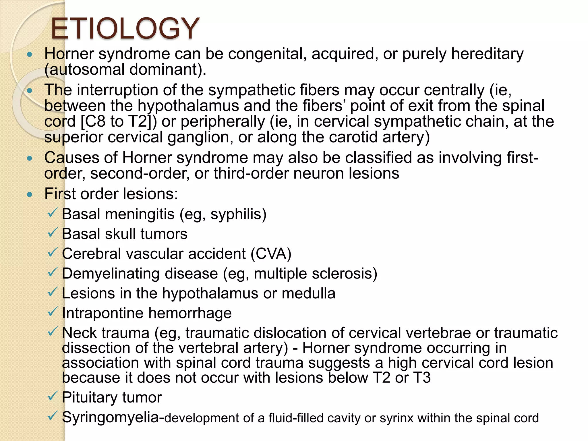 Horner’s syndrome (in respect of sympathetic trunk injury) | PPT