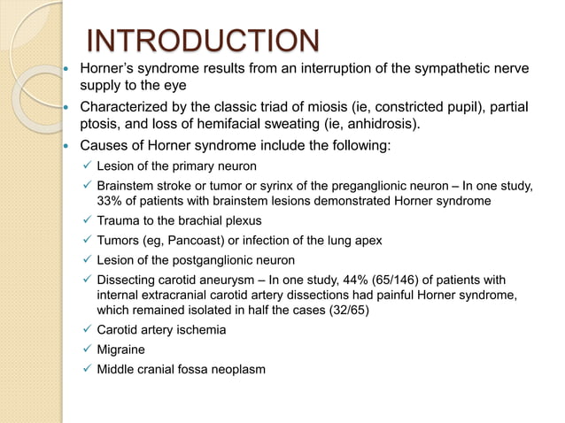 Horner’s syndrome (in respect of sympathetic trunk injury) | PPT
