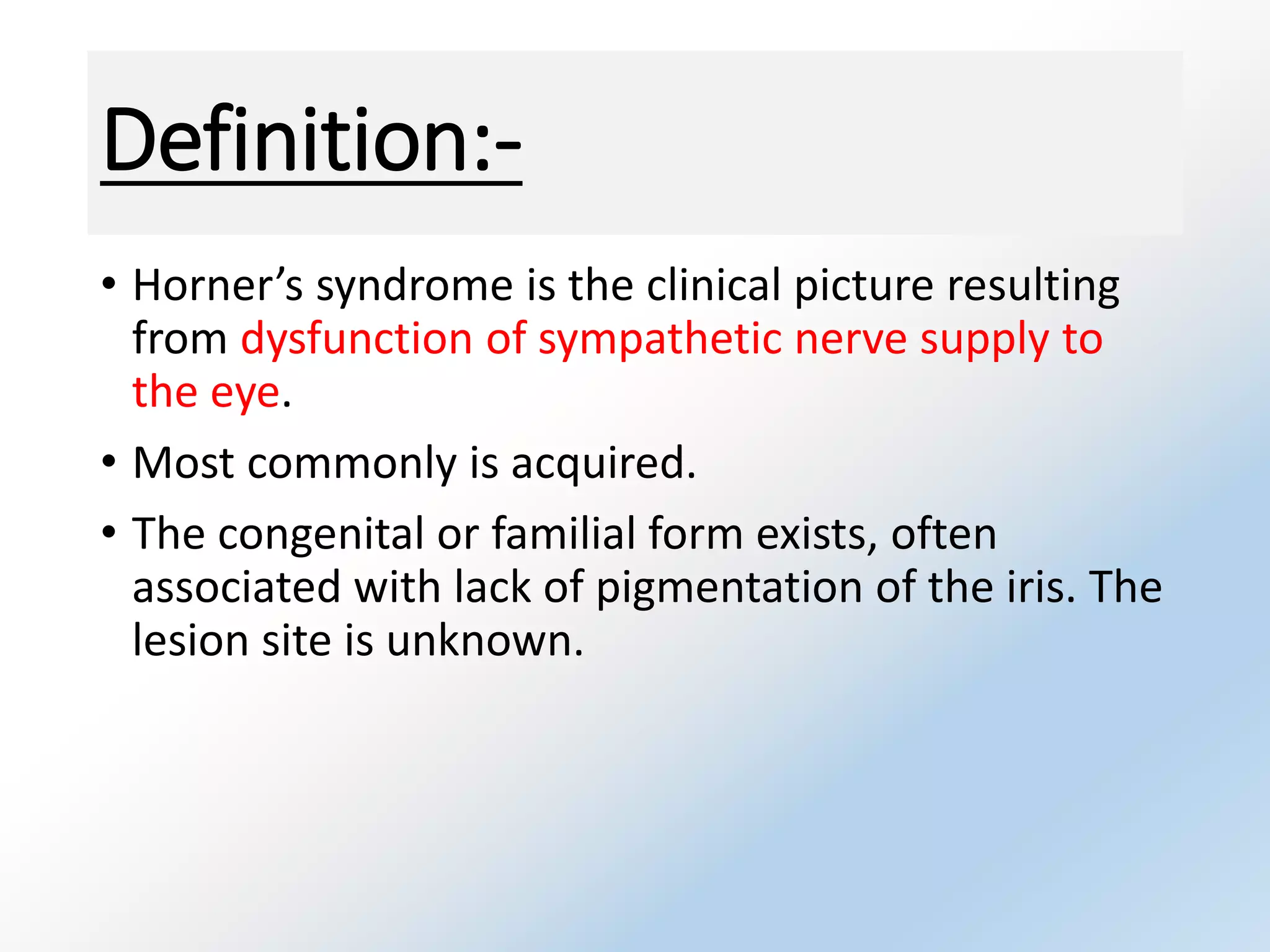 Horner syndrome. Horner's syndrome | PPTX