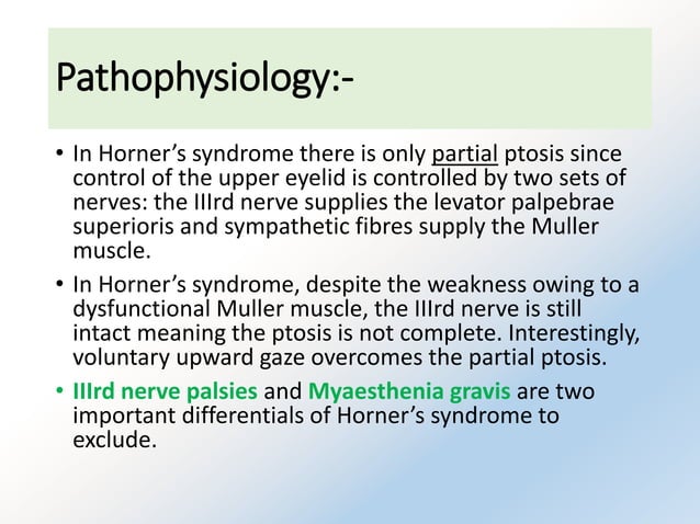 Horner syndrome. Horner's syndrome | PPTX | Eye and Vision Conditions ...