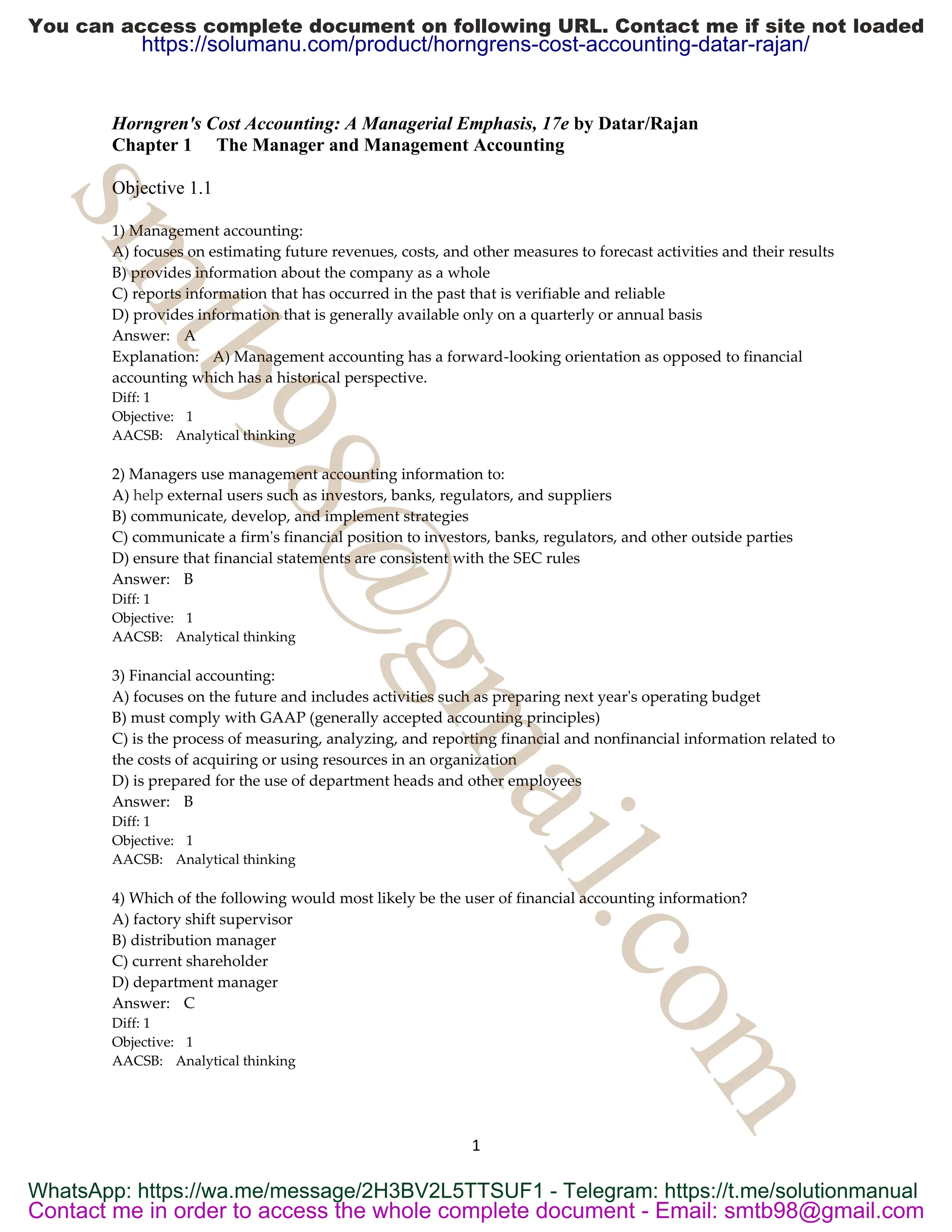 Question Bank with Solutions for Horngren’s Cost Accounting (17th Edition by Datar and Rajan) | PDF