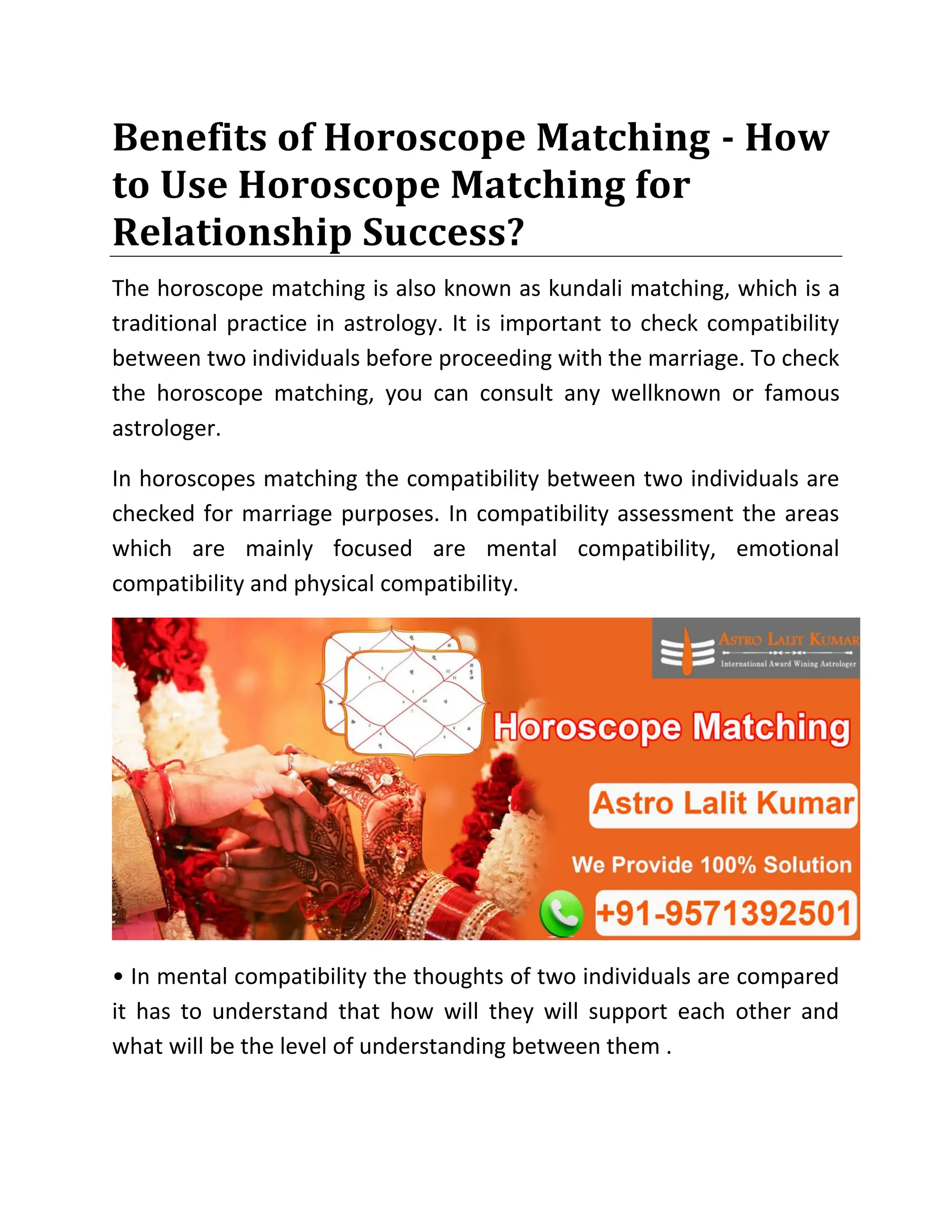 Benefits of Horoscope Matching - How to Use Horoscope Matching for Relationship Success ? | PDF