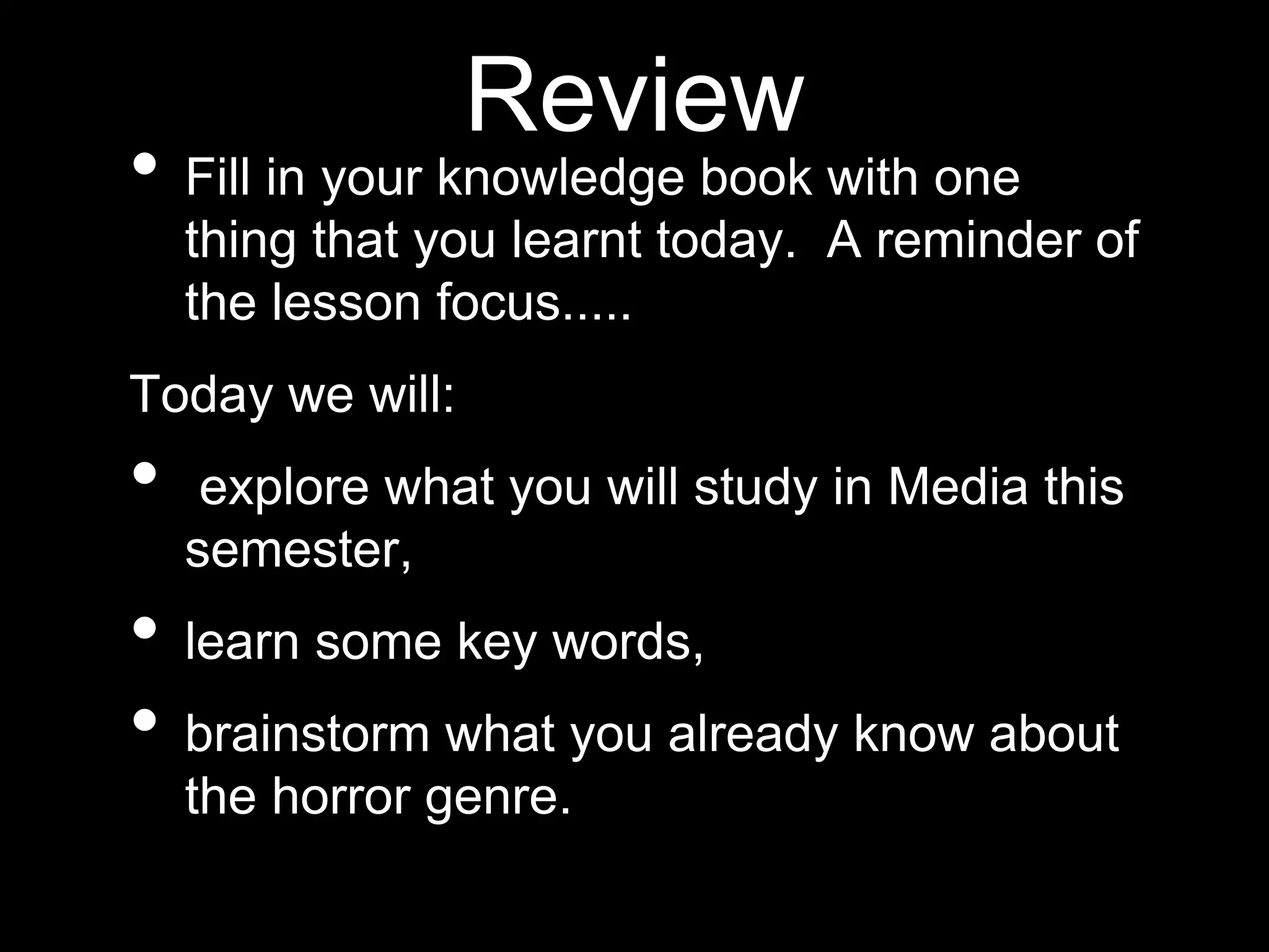 Horror codes and conventions power point | PPTX