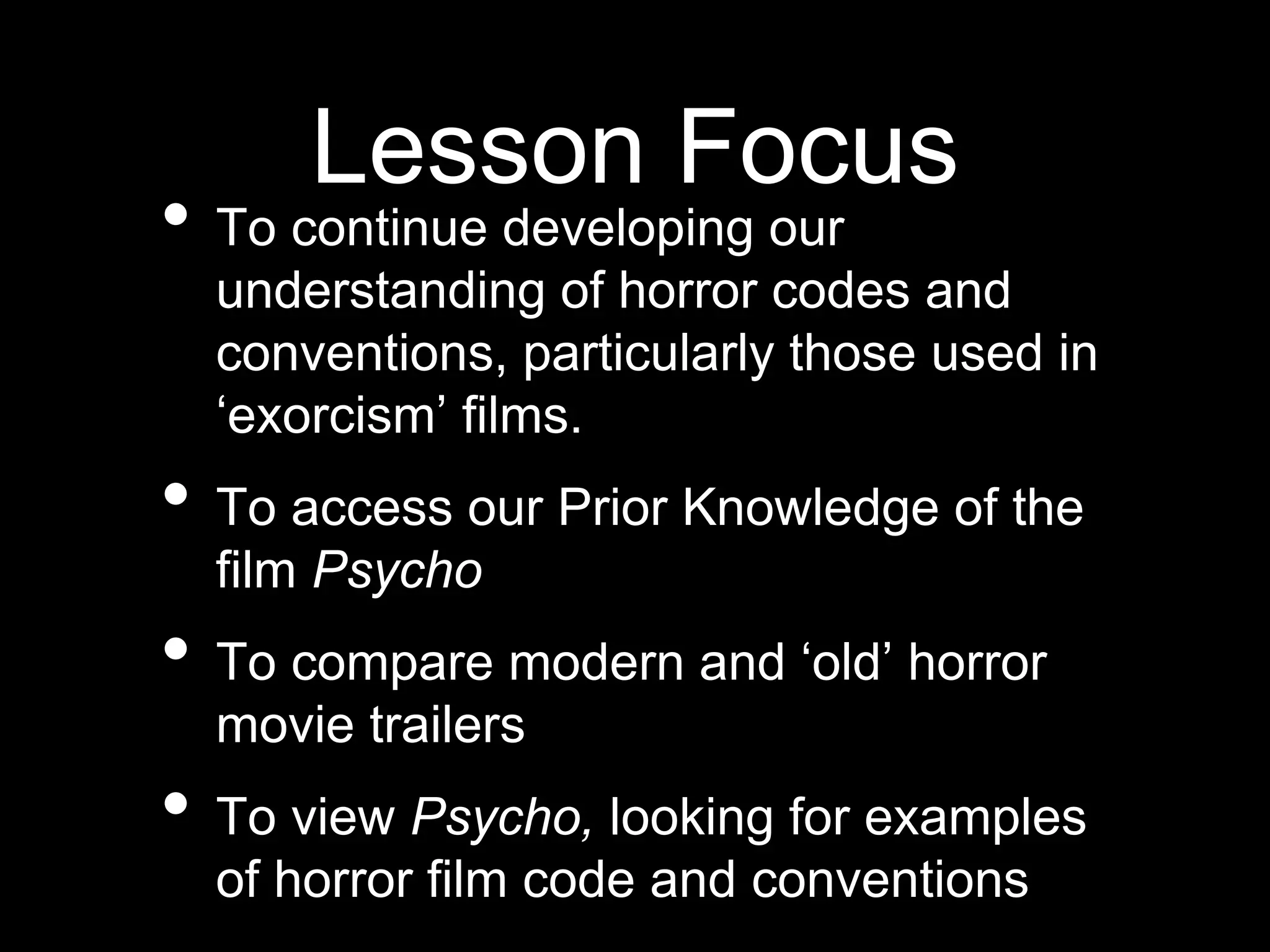 Horror codes and conventions power point | PPTX