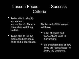 Horror codes and conventions power point | PPTX