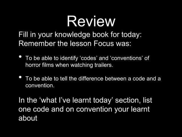 Horror codes and conventions power point | PPTX