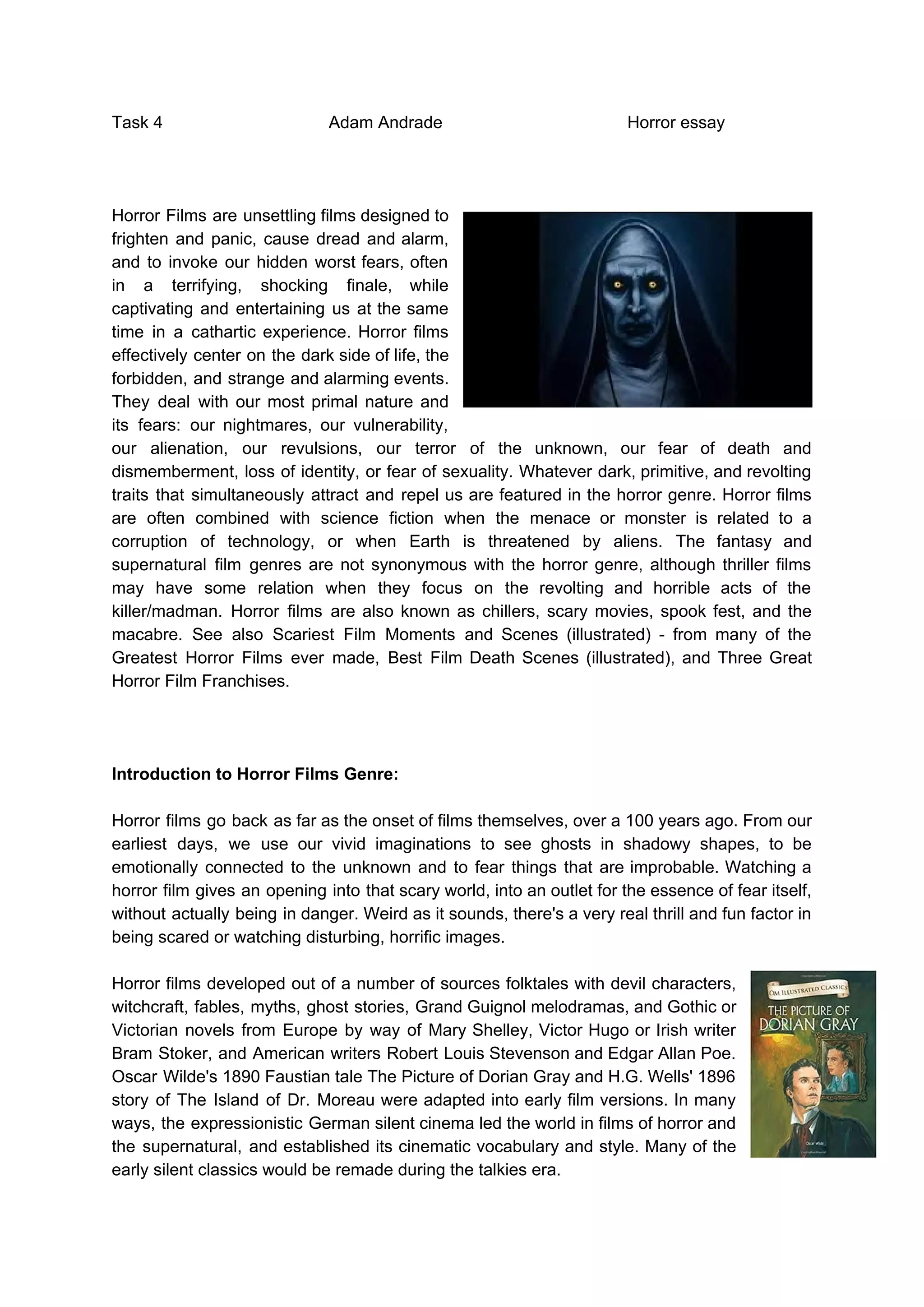 Horror essay | PDF | Movies | Entertainment