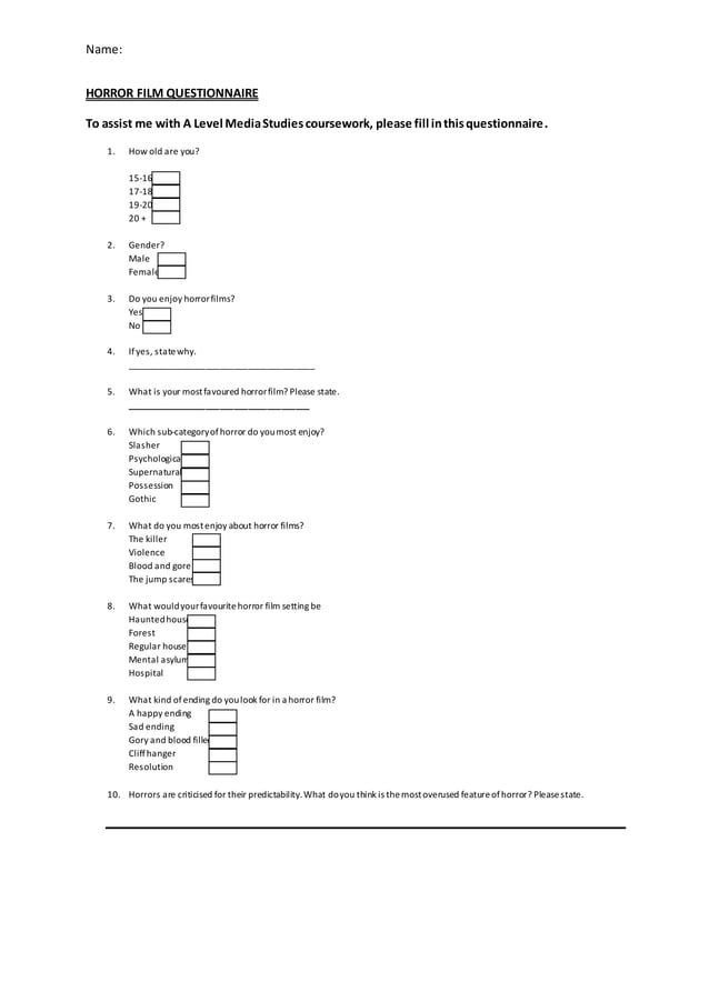 A Horror film questionnaire | PDF