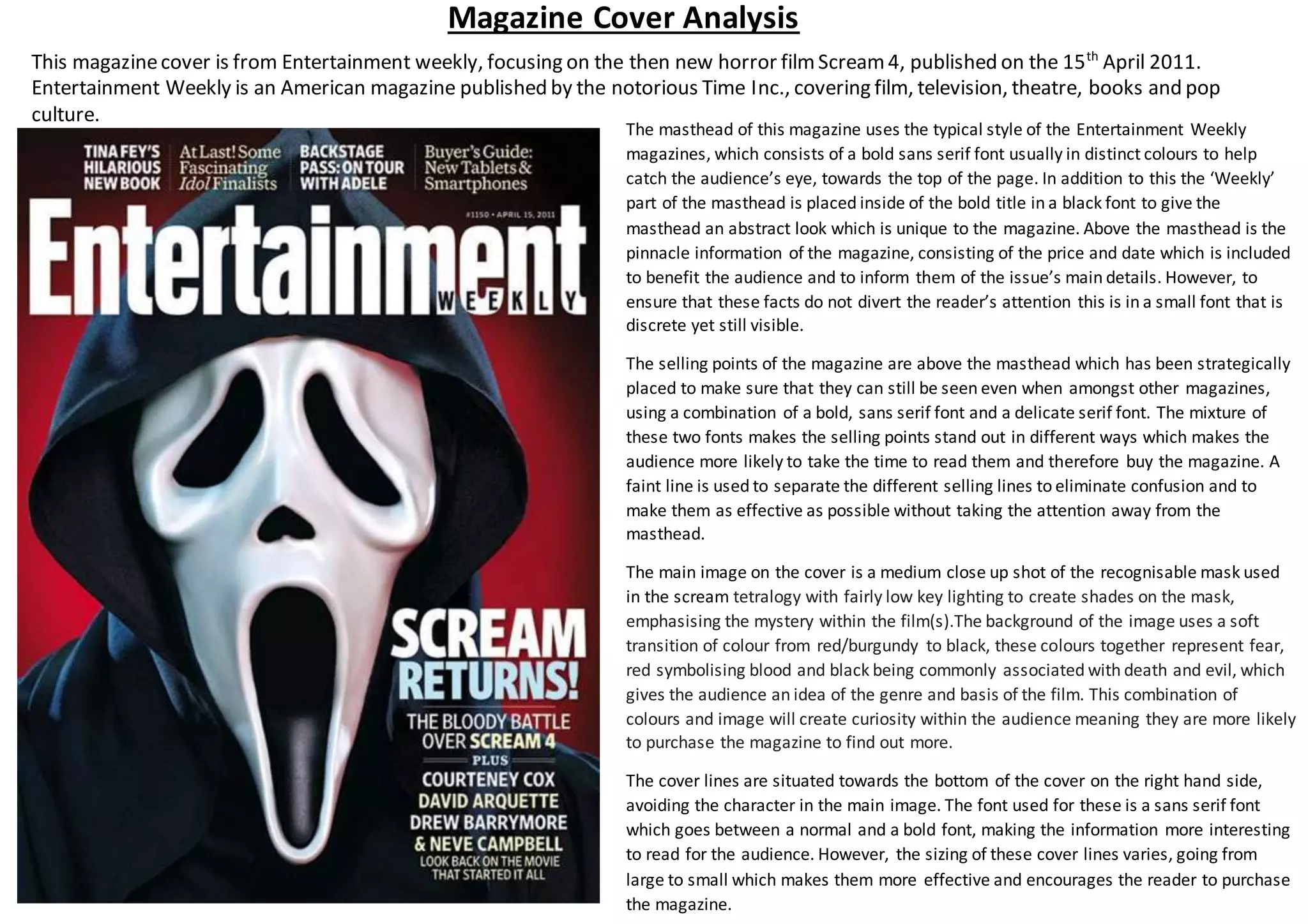 Horror magazine cover analysis | DOCX