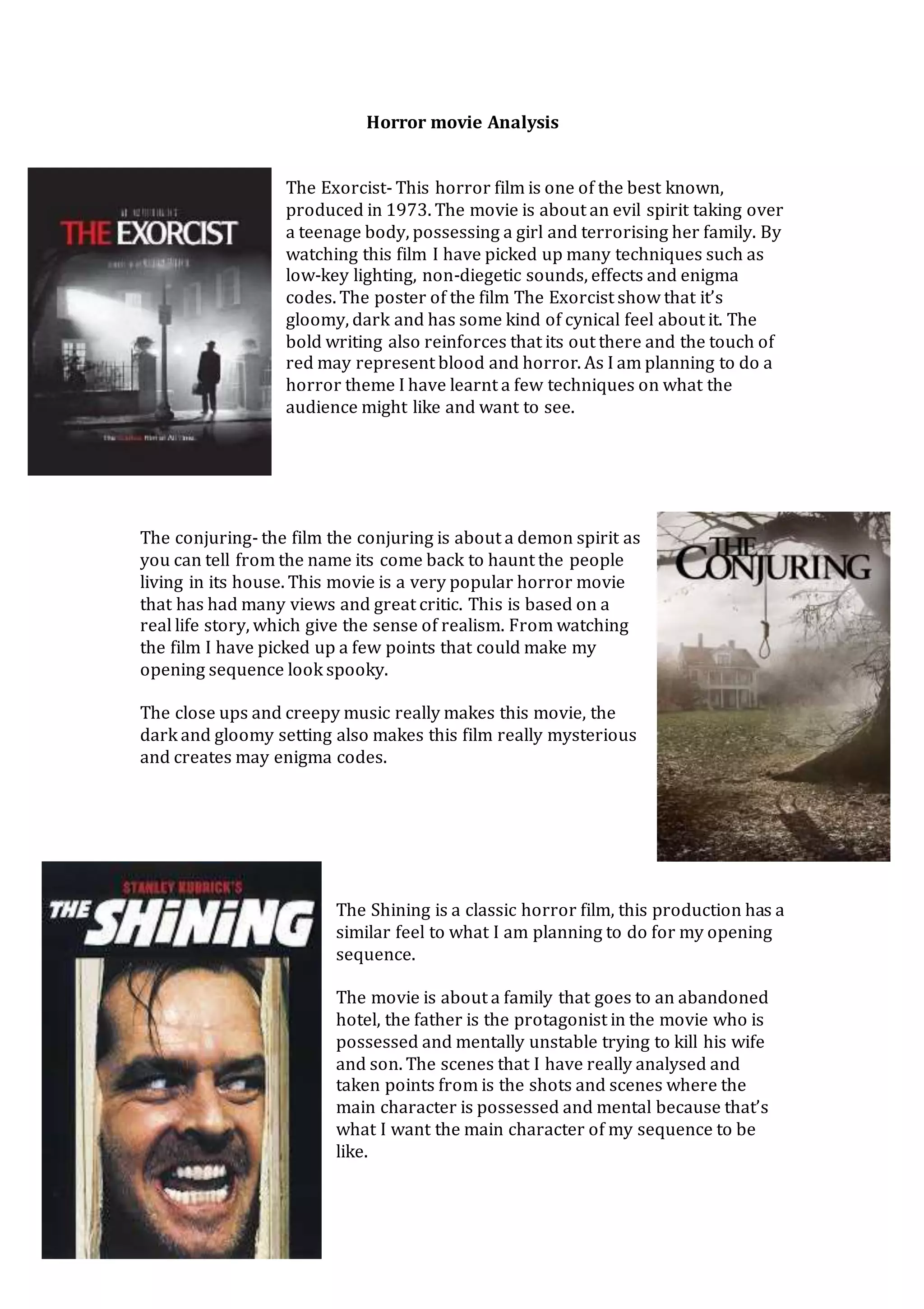 Horror movie analysis | DOCX | Horror | Genres