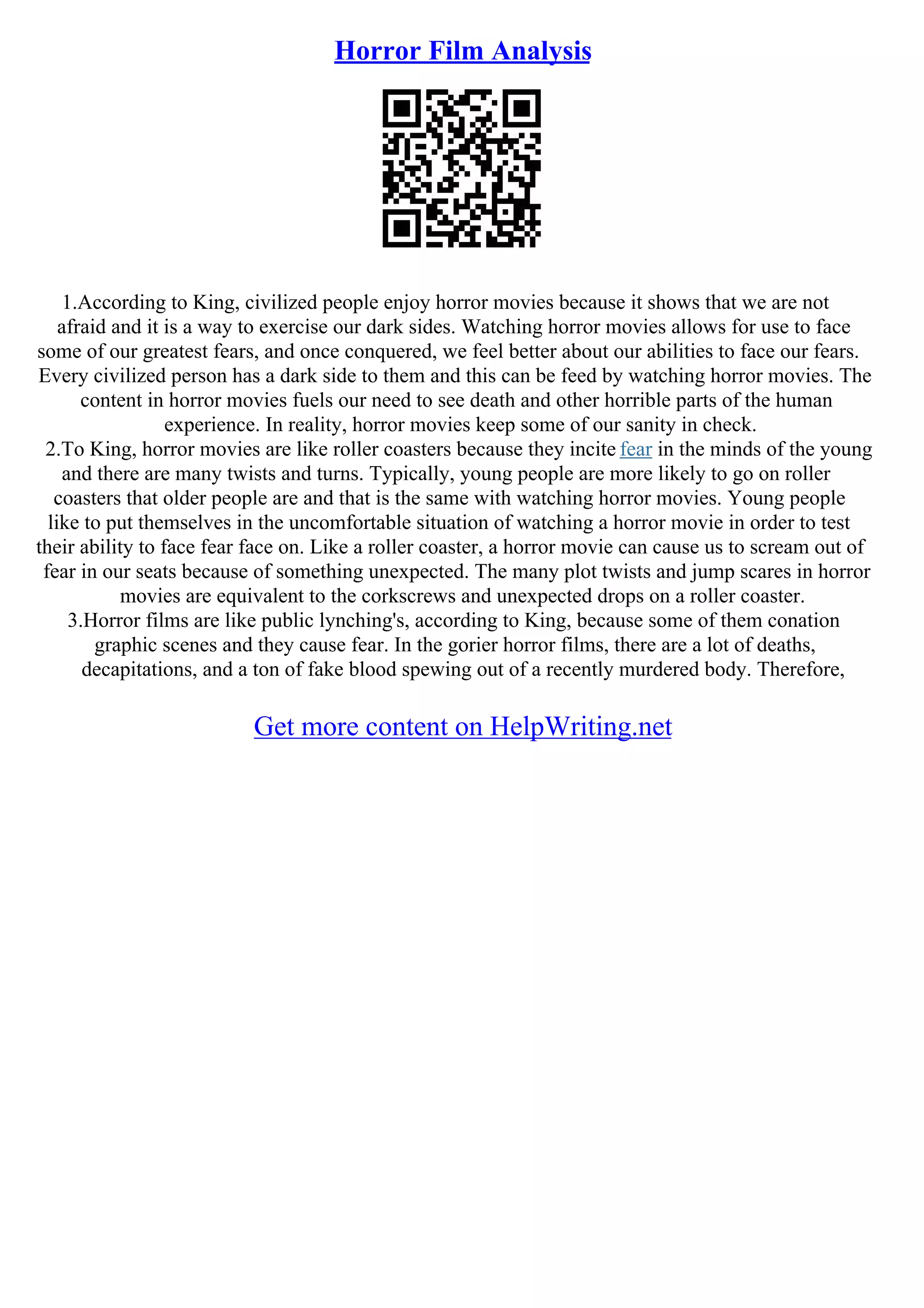 Horror Movies Essay | PDF
