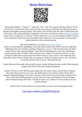 Horror Movies Essay | PDF