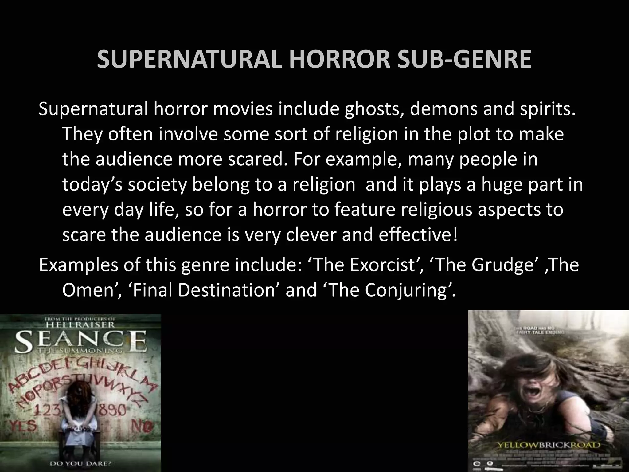 Horror movie sub genres (patricia) | PPTX