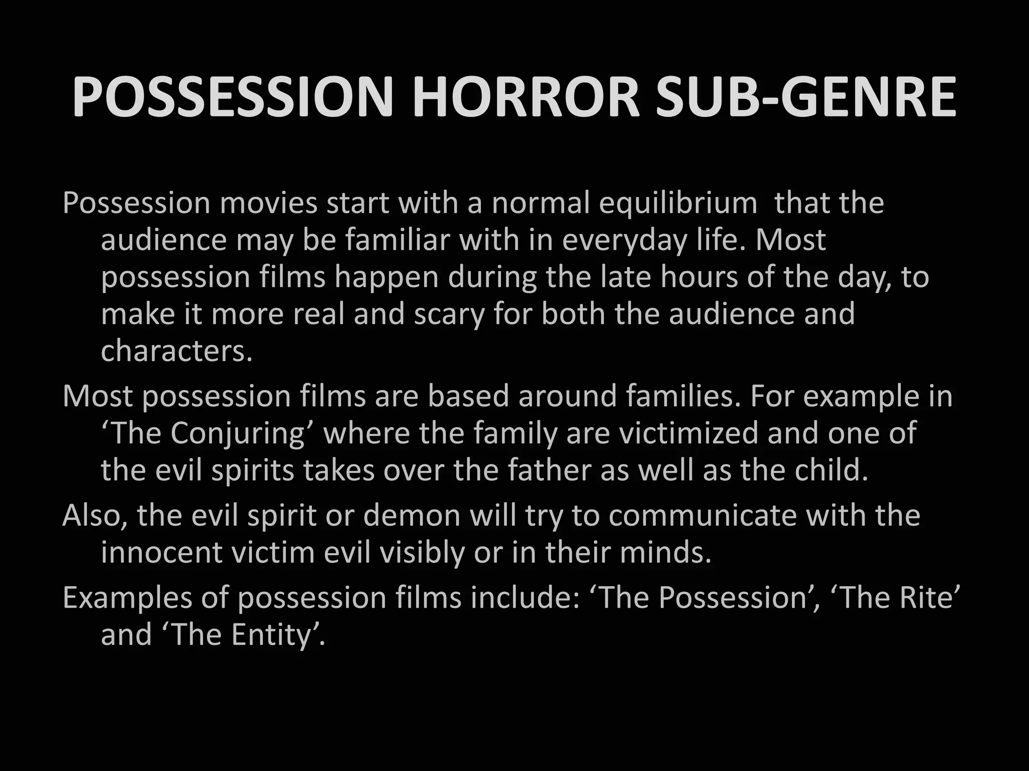 Horror movie sub genres (patricia) | PPTX