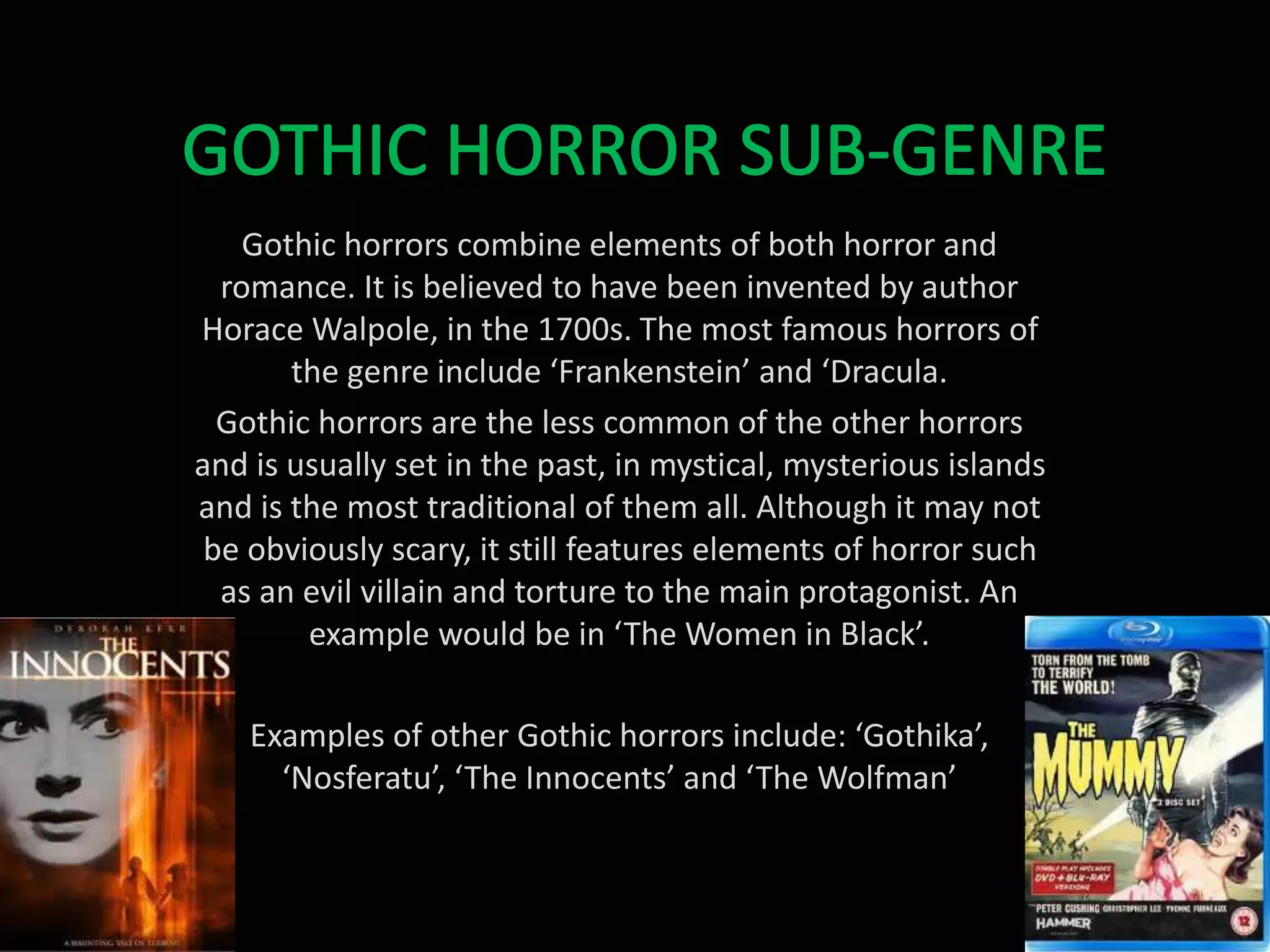 Horror movie sub genres (patricia) | PPTX