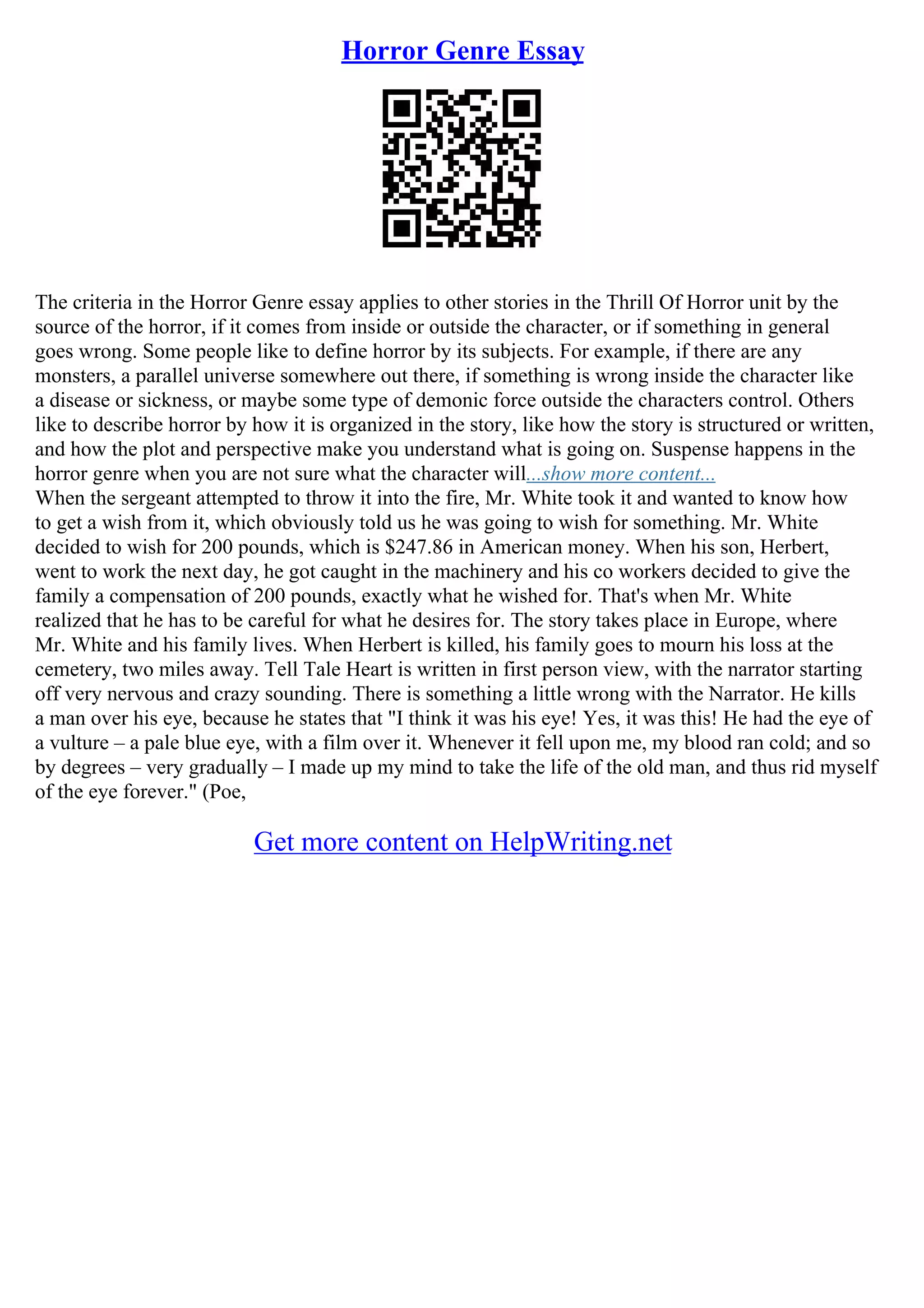 Horror Story Essay | PDF