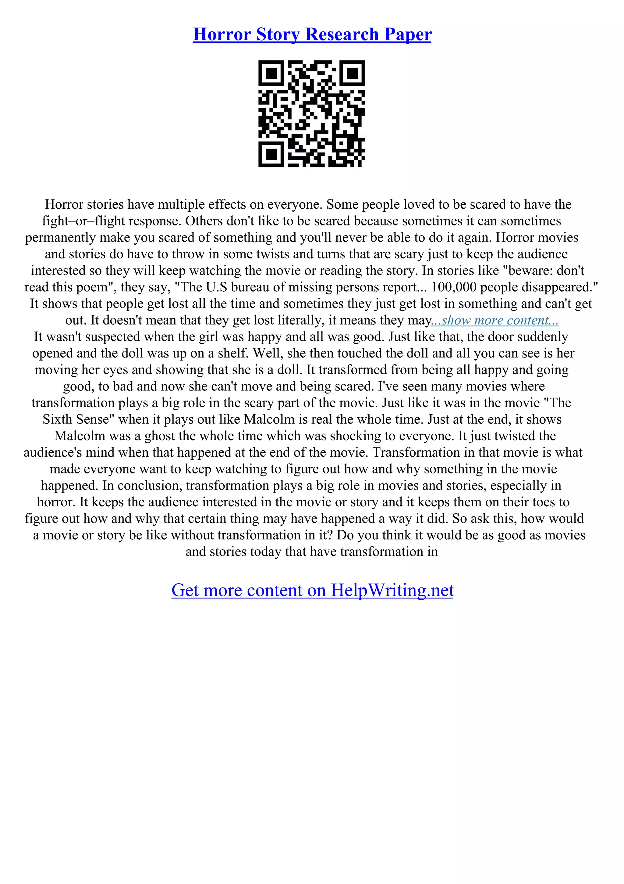 Horror Story Essay | PDF | Horror | Genres