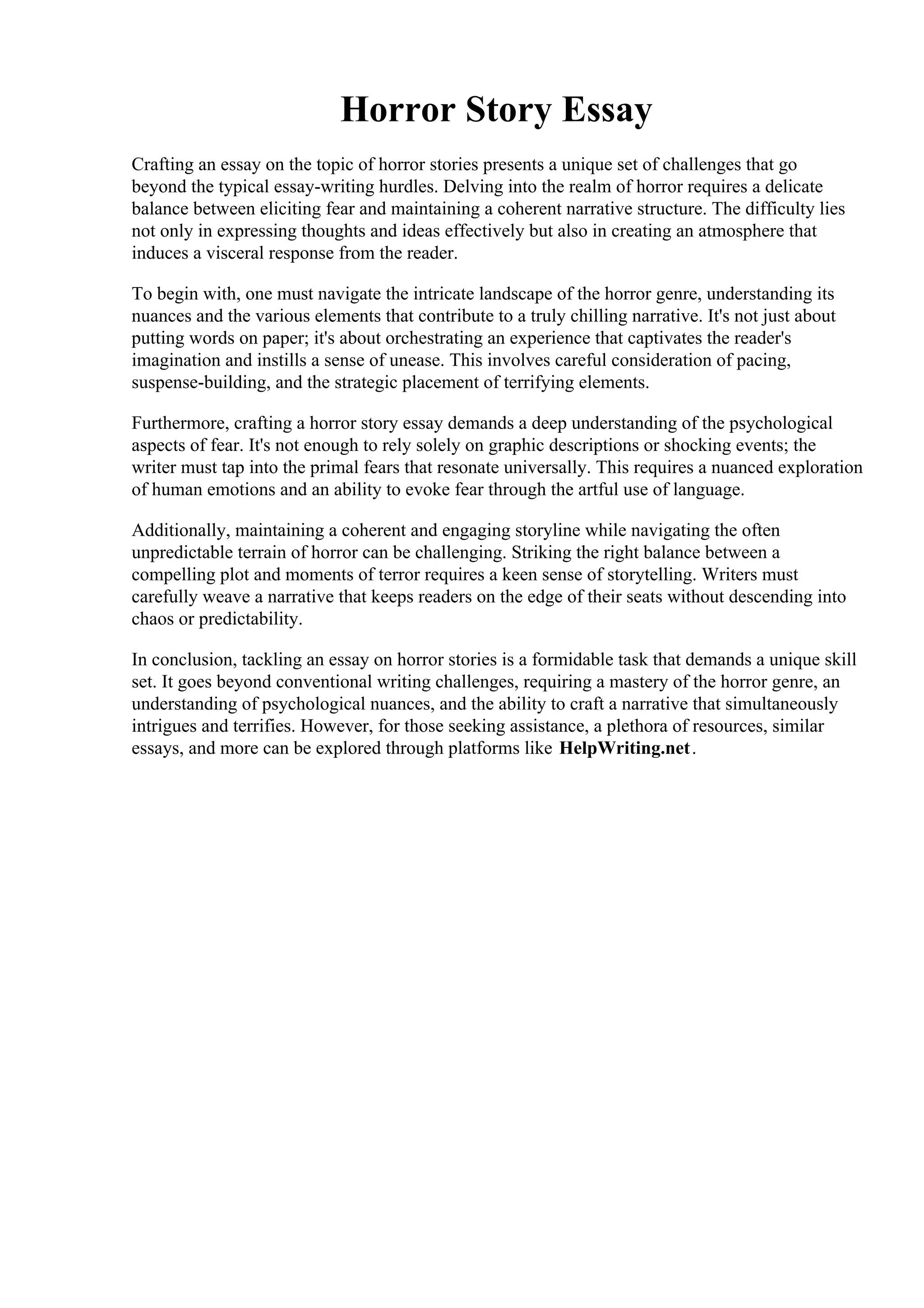 Horror Story Essay | PDF