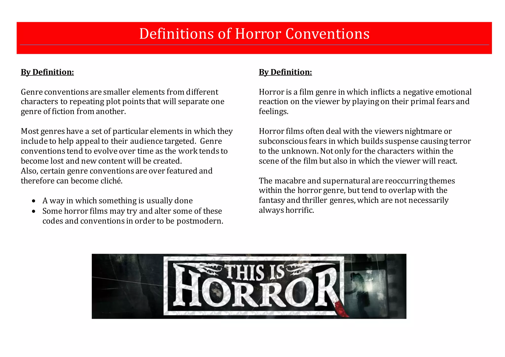 Horror sub-genres | DOCX