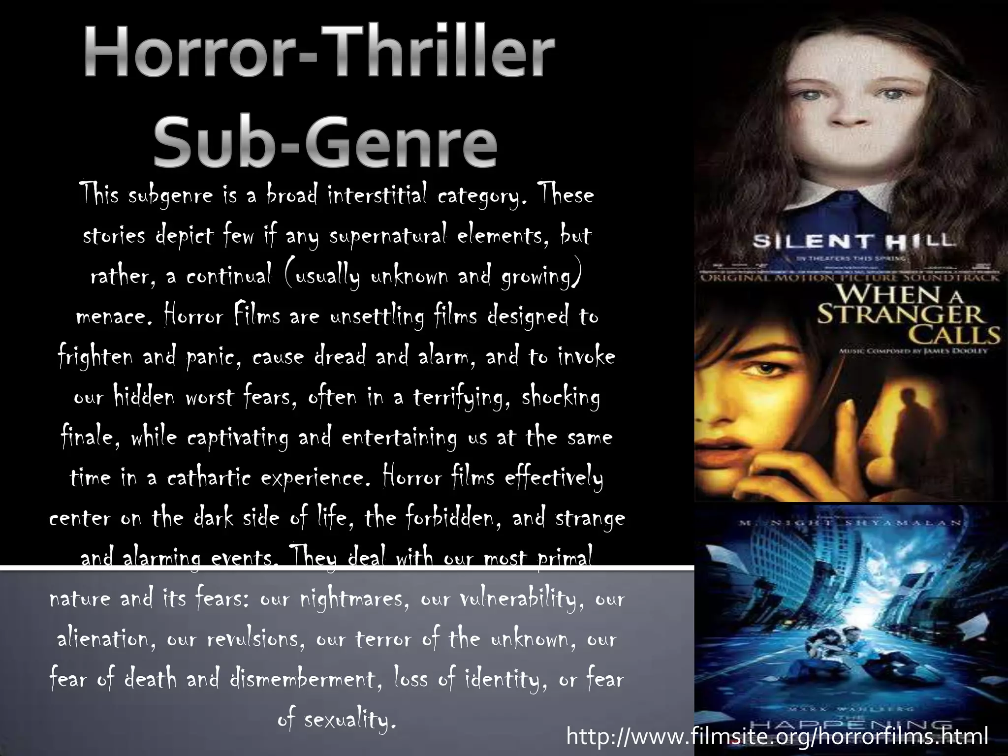 Horror - thriller sub genre | PPTX | Horror | Genres