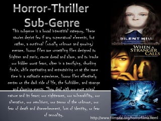 Horror - thriller sub genre | PPTX | Horror | Genres