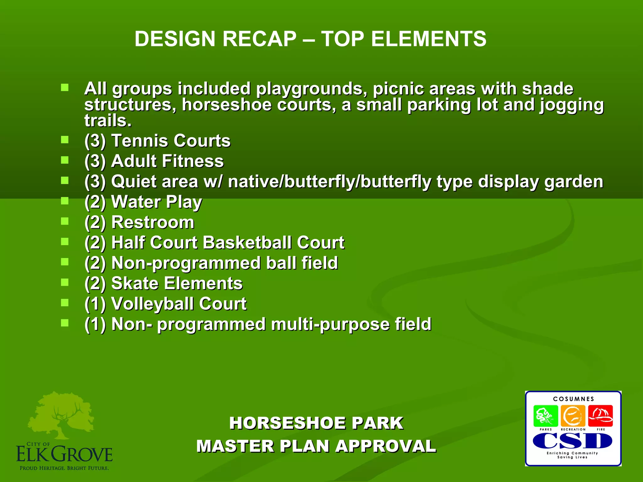 Horseshoe Park Master Plan - Cosumnes CSD | PPT | Parks | Attractions