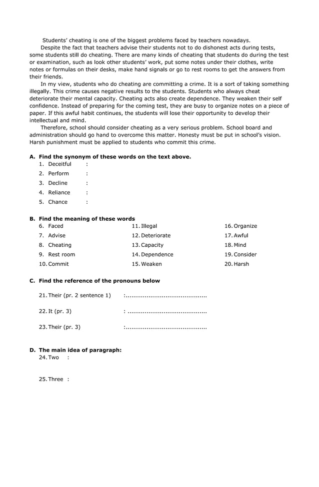 Teks Hortatory untuk Kelas 12 Reading comprehension | PDF