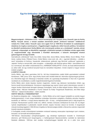 Egy kis történelem: Horthy Miklós kormányzó rövid életrajza | PDF