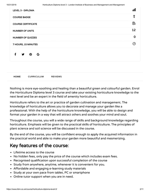 Horticulture Diploma level 3 - LIBM | PDF