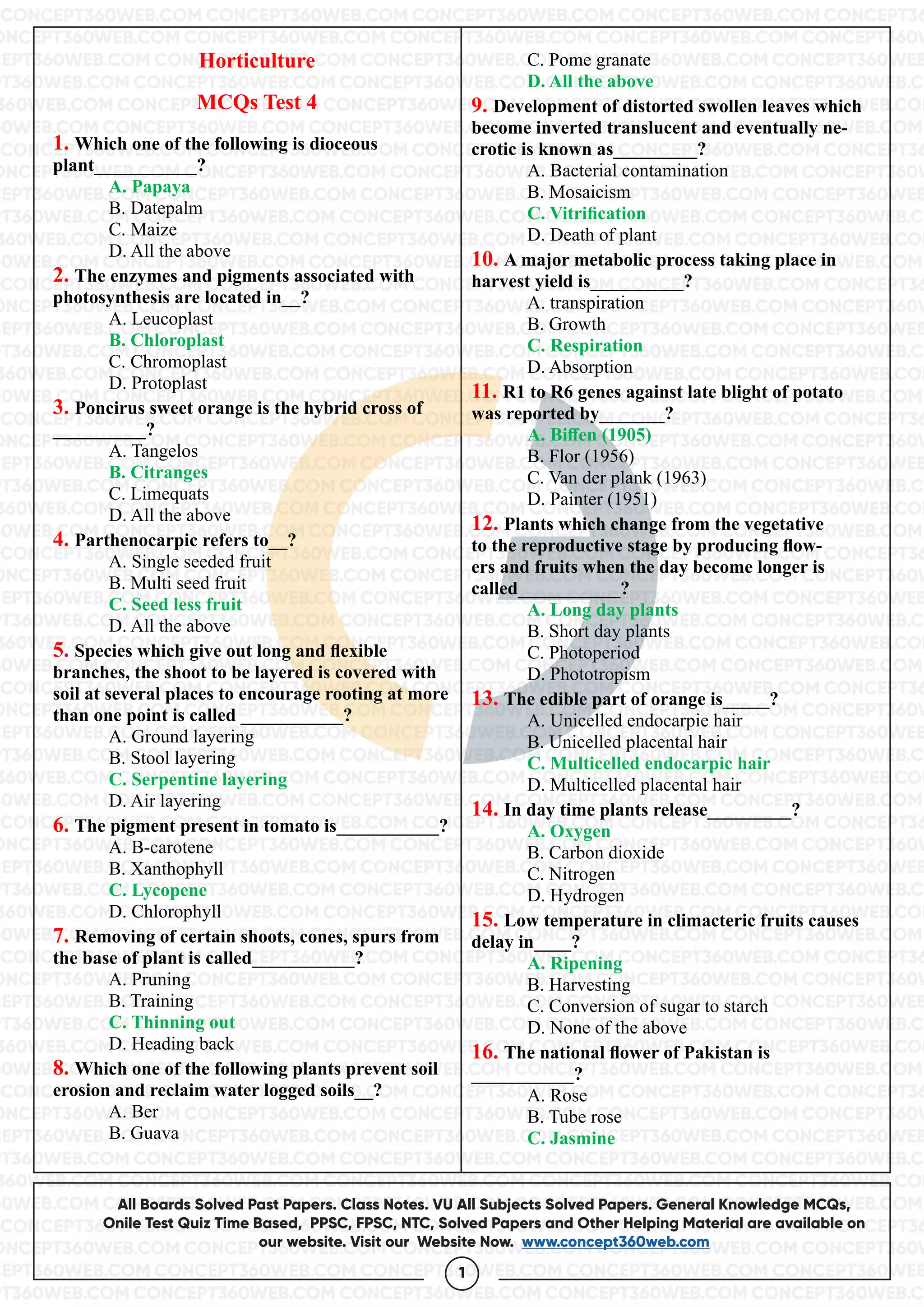 Horticulture Quiz 4.pdf | Educational Assessment | Education