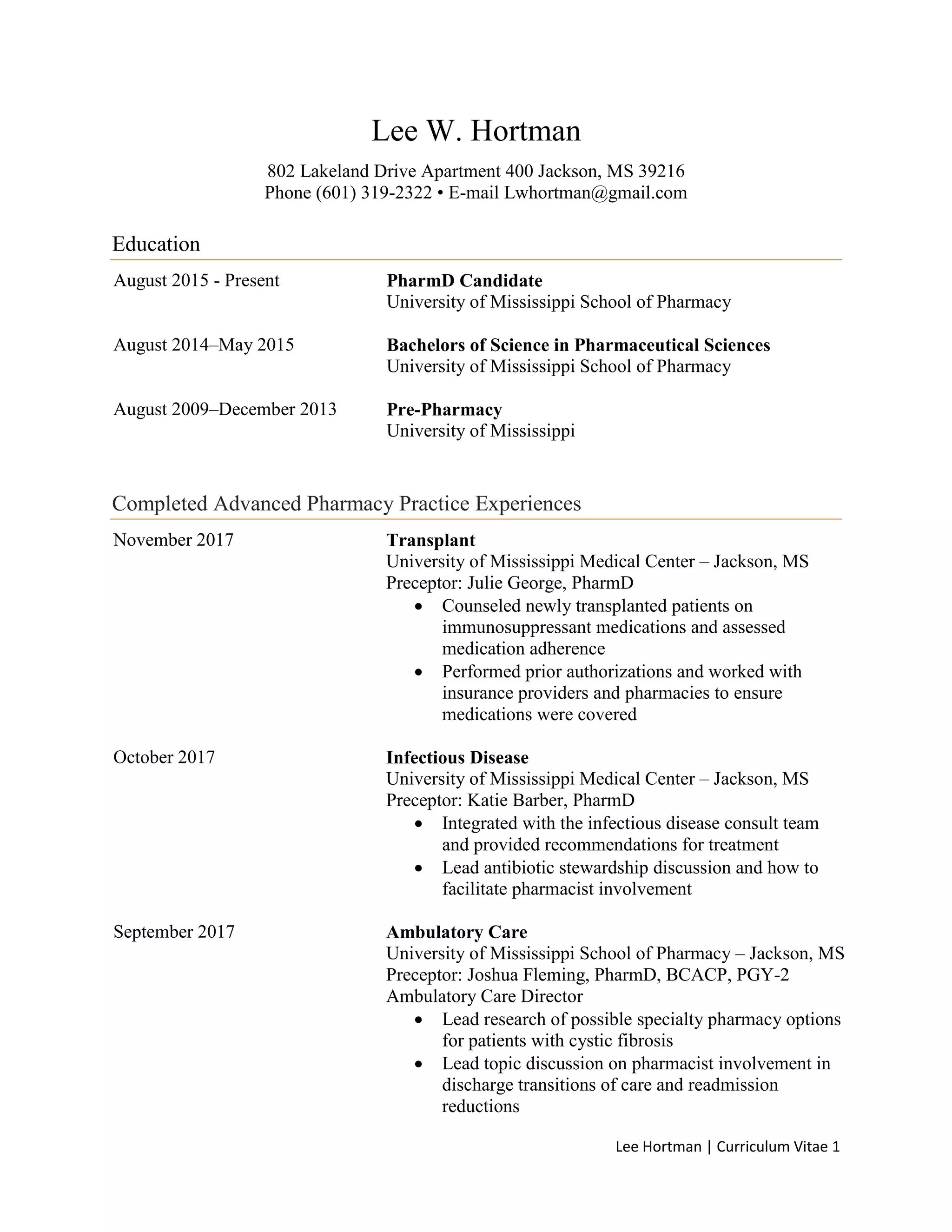 Hortman lee cv | PDF