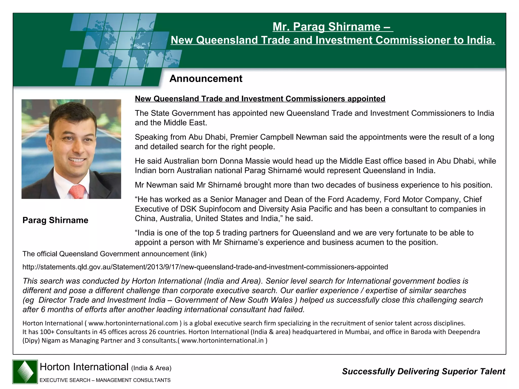 Parag Shirname - New Queensland Trade and Investment Commissioner to ...