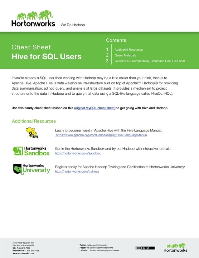 SQL to Hive Cheat Sheet | PDF