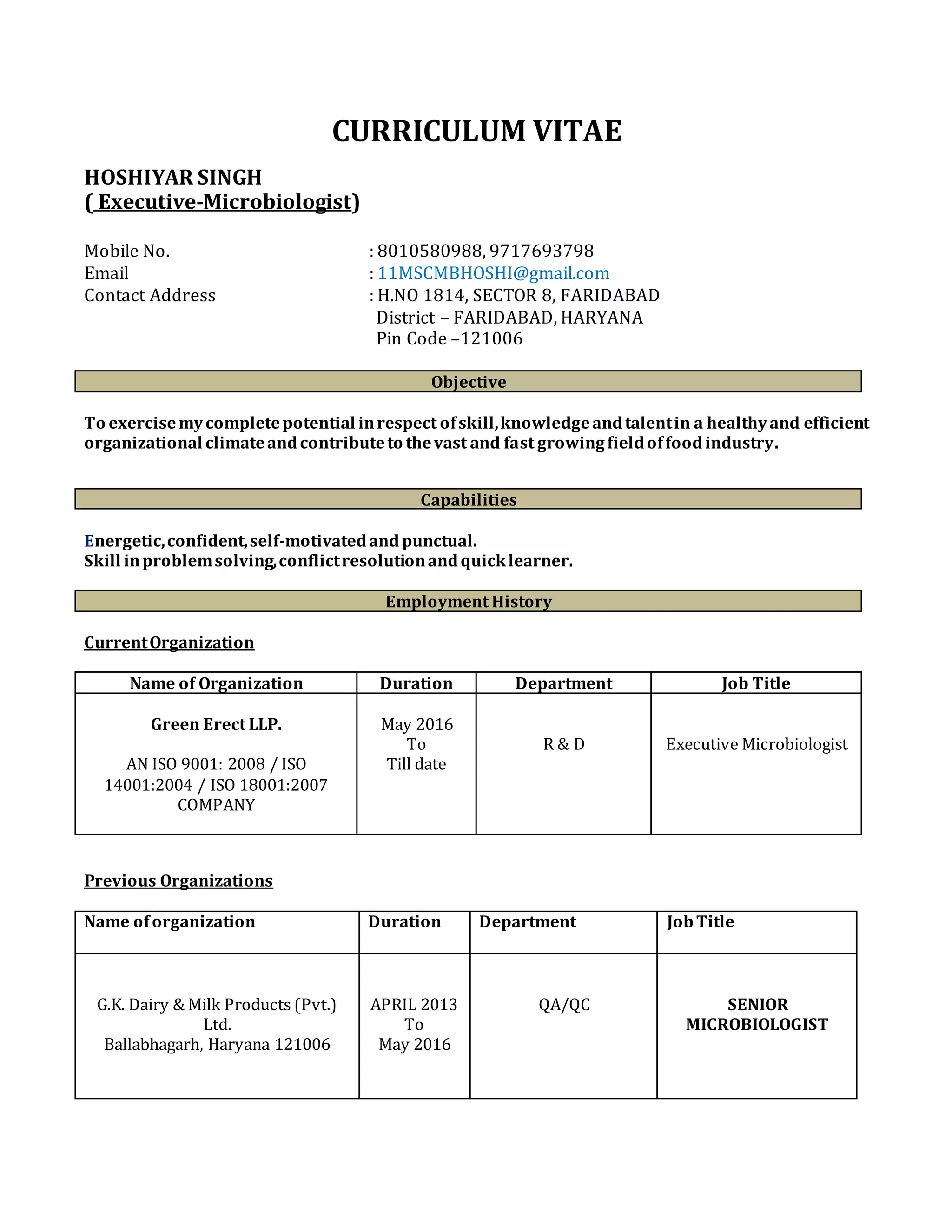 Hoshiyar singh, Microbiologist | DOCX