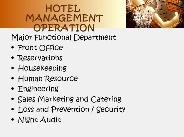 HOSPITALITY OPERATIONAL MANAGEMENT | PPT