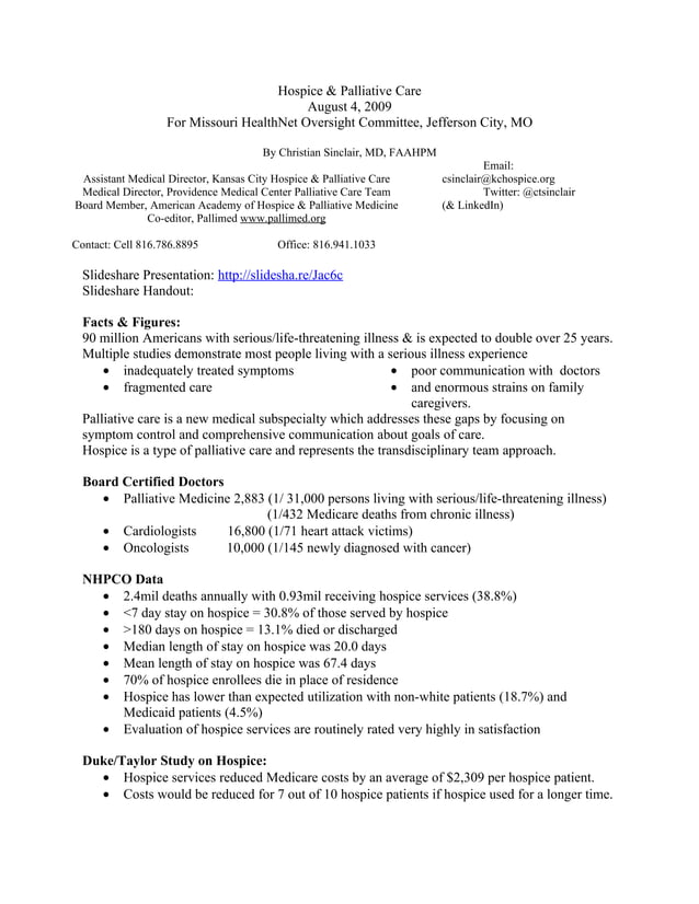HANDOUT - Hospice & Palliative Care Missouri Health Net Aug 2009 | DOC ...