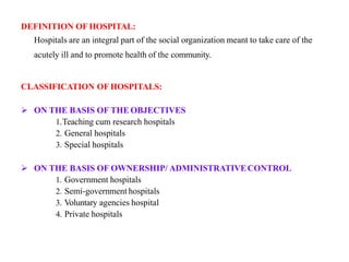 Hospital- Types,organisation and functions | PPTX