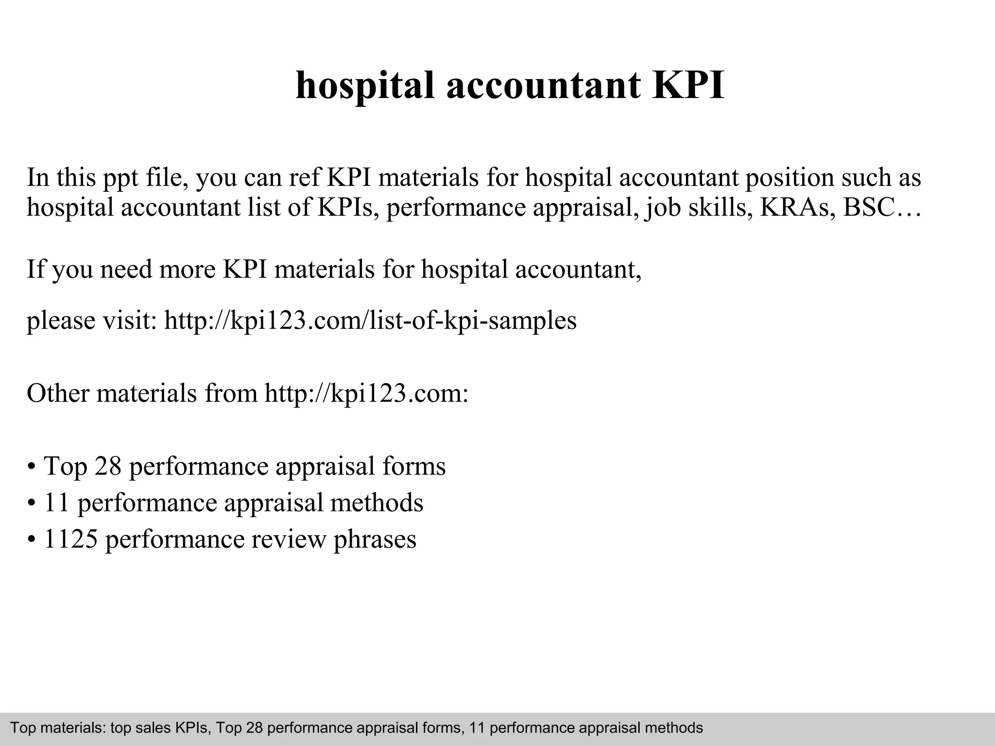 Hospital accountant kpi | PPT