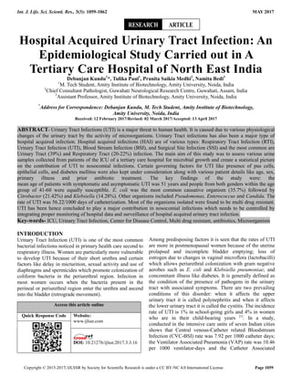 Hospital Acquired Urinary Tract Infection: An Epidemiological Study Carried out in A Tertiary ...