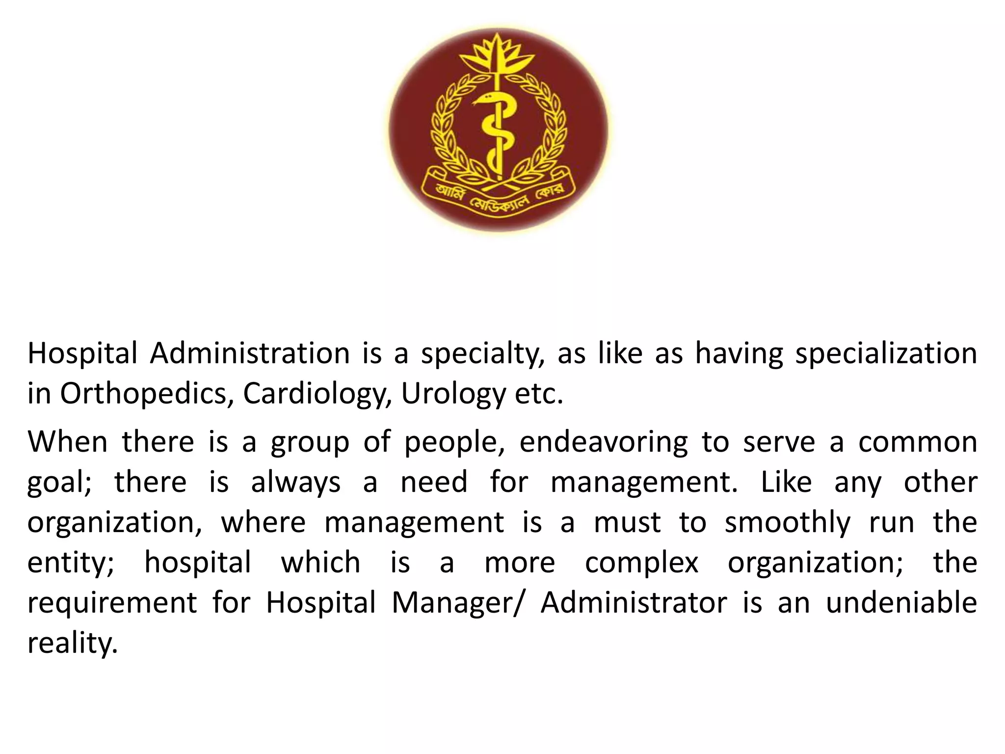 Introduction to Hospital Adminstration | PPTX