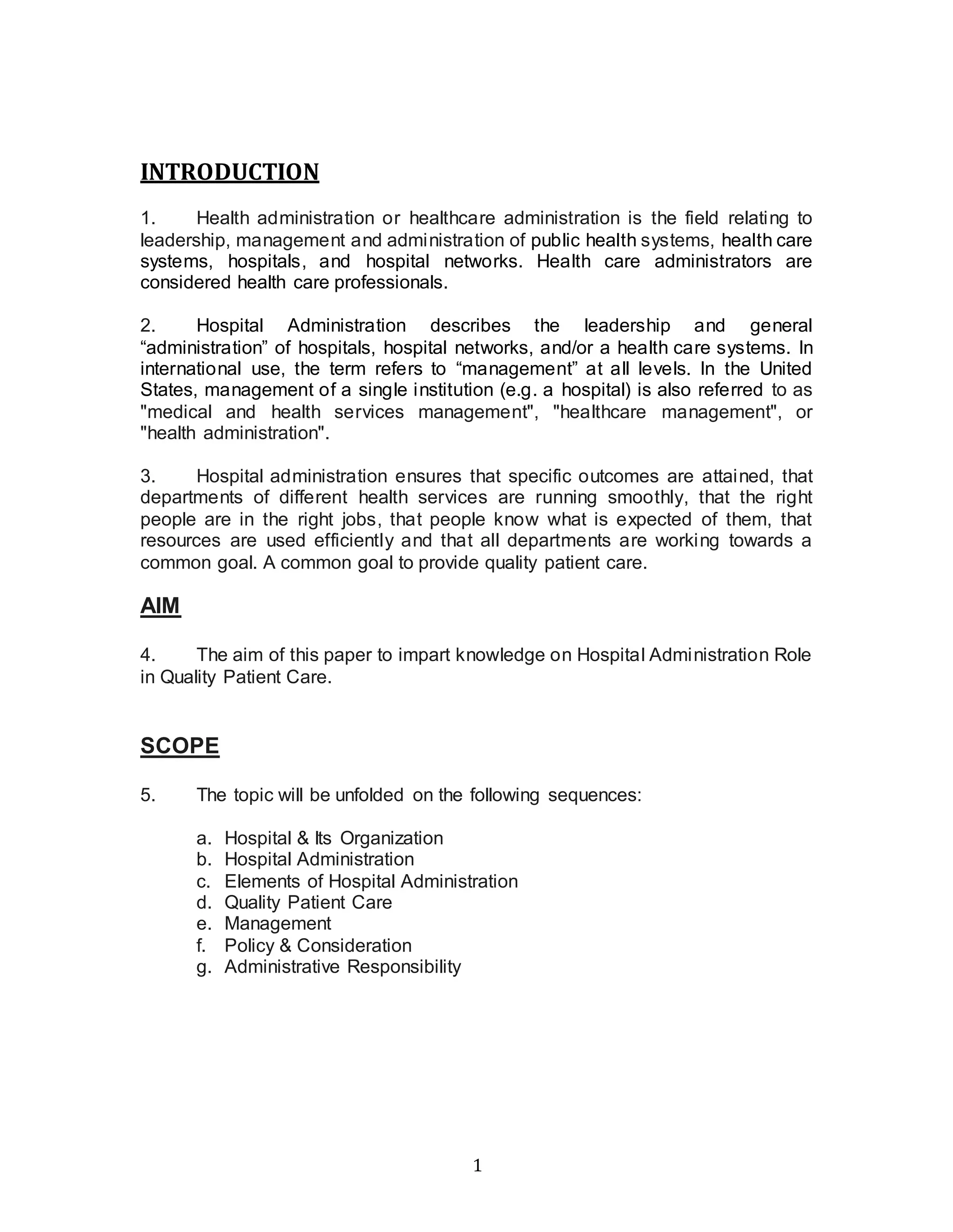 Hospital administration role in quality patient care | DOCX