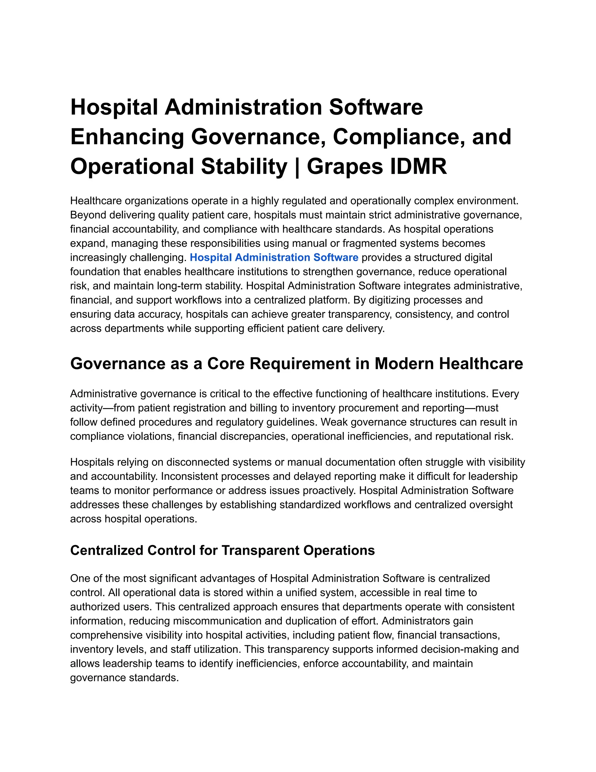 Hospital Administration Software Enhancing Governance, Compliance, and ...