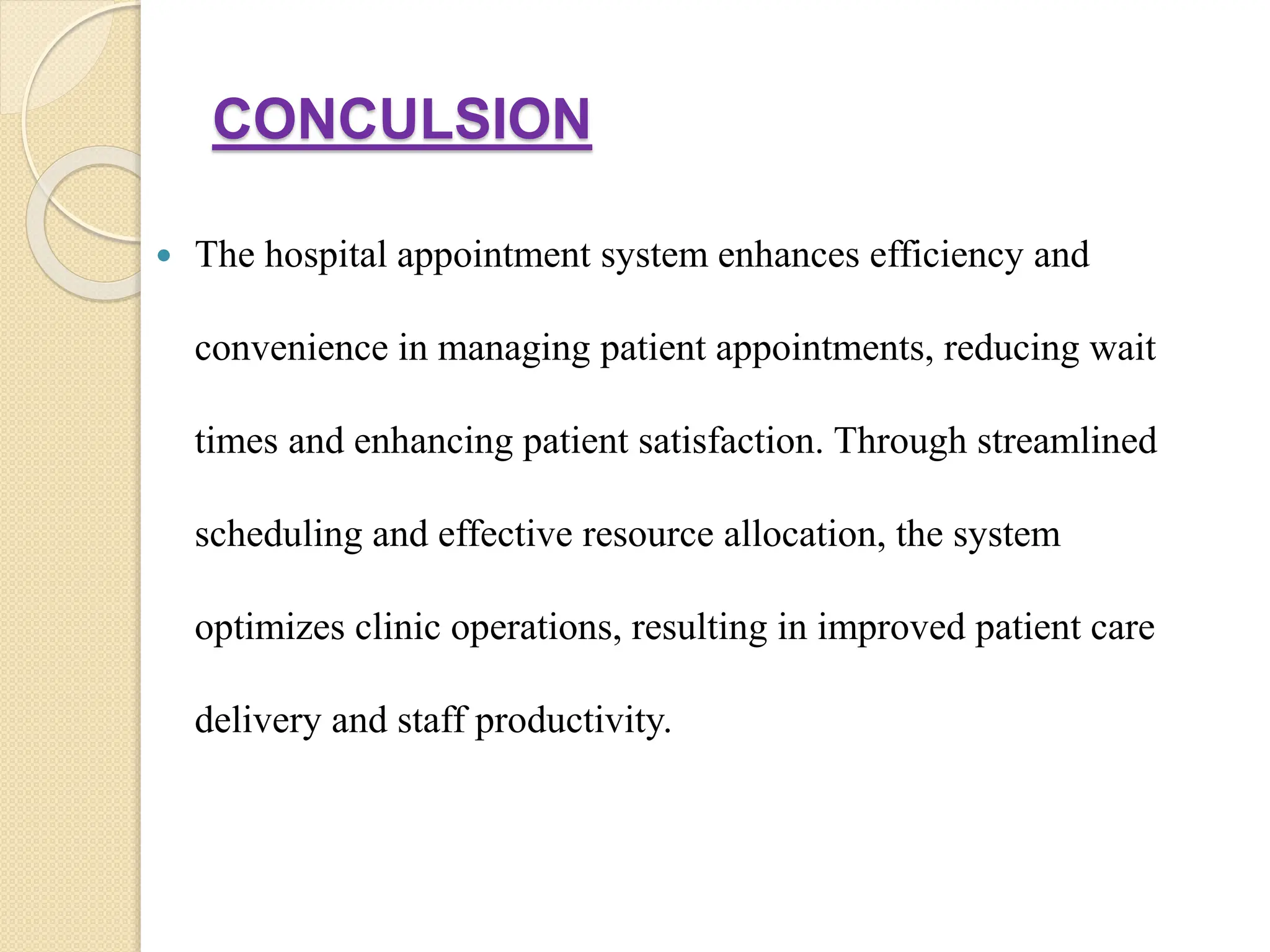 HOSPITAL APPOINTMENT SYSTEM.pptx for final project | PPTX