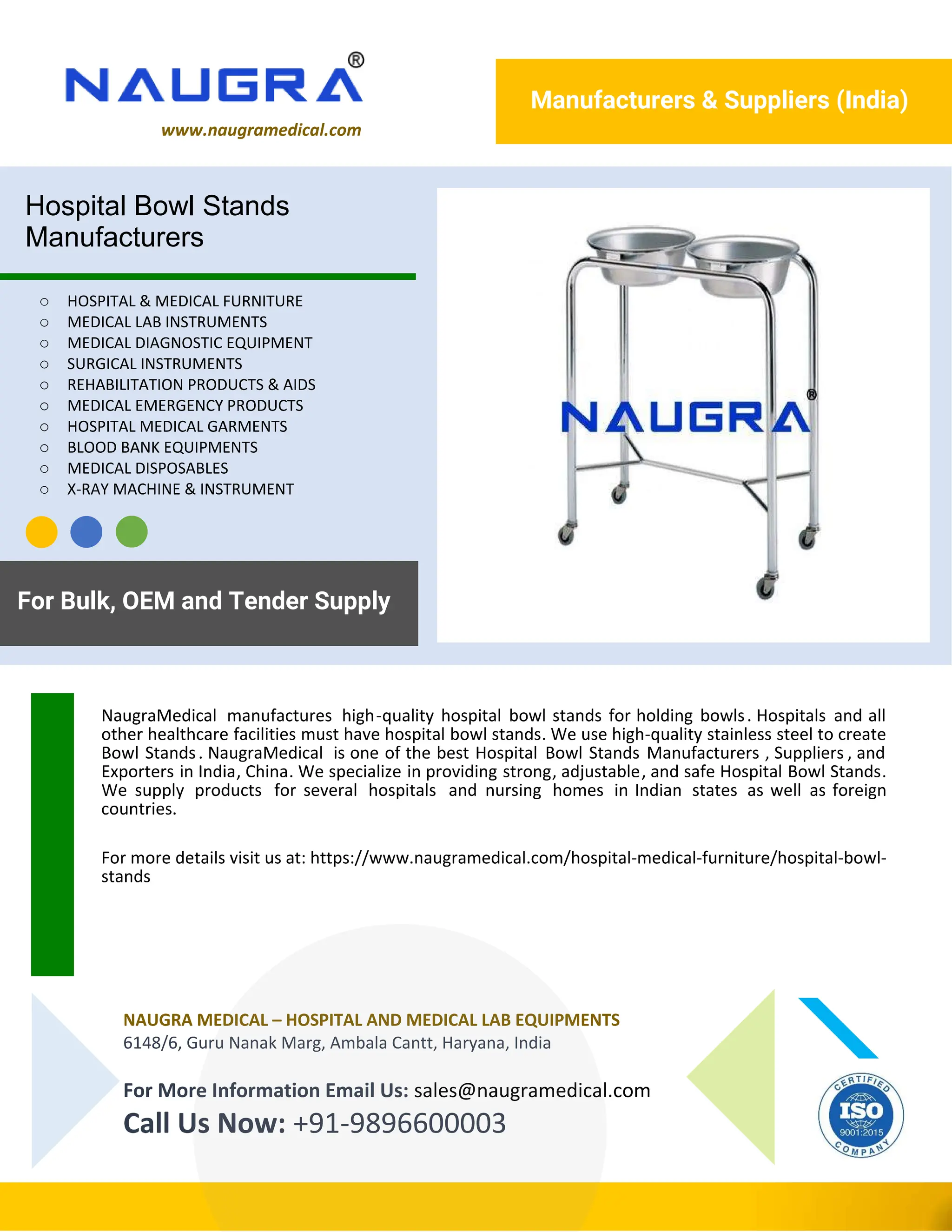 Hospital Bowl Stands Manufacturers - Naugra Medical | PDF