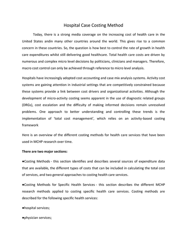 Hospital case costing method infographic | PDF | Healthcare Industry ...