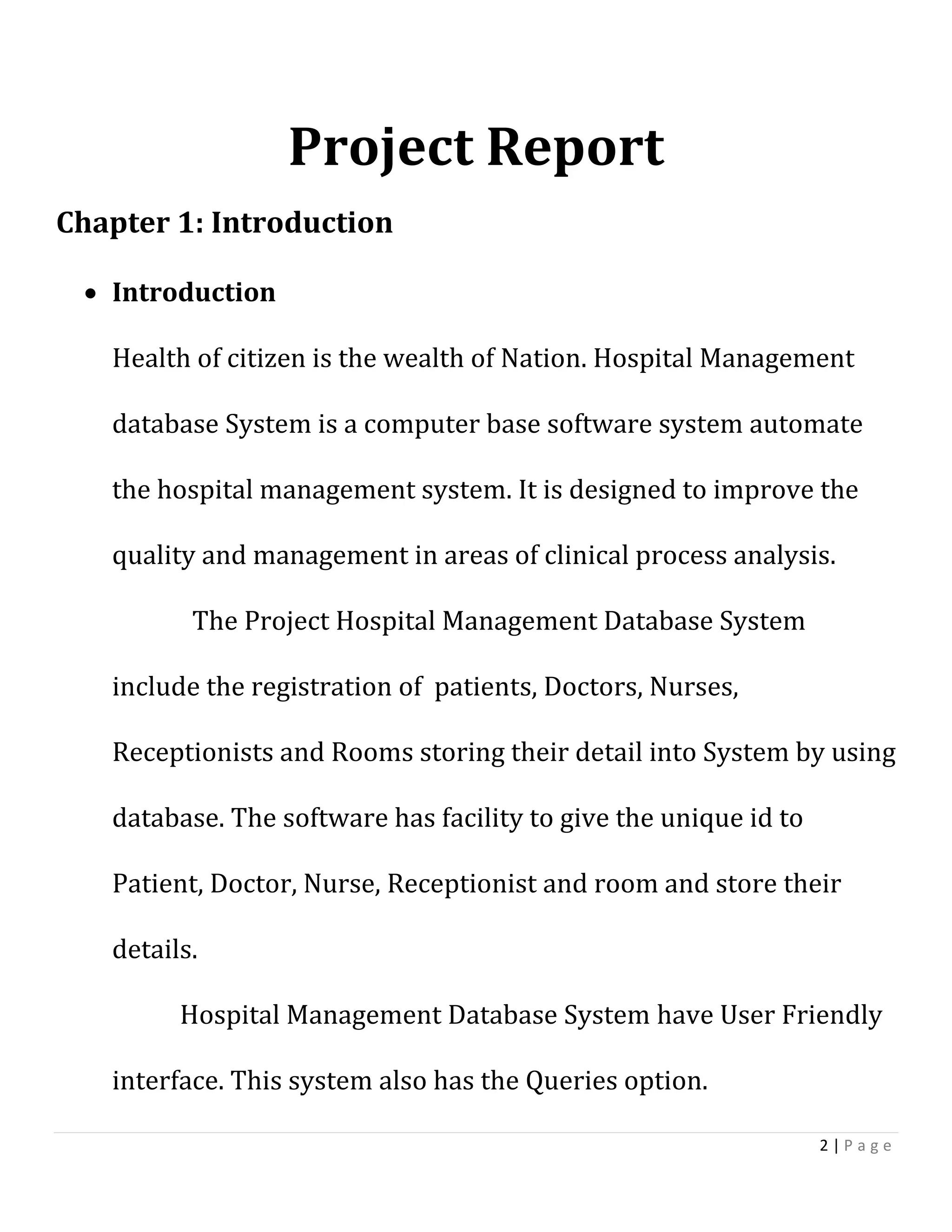 Hospital database management system project report | PDF