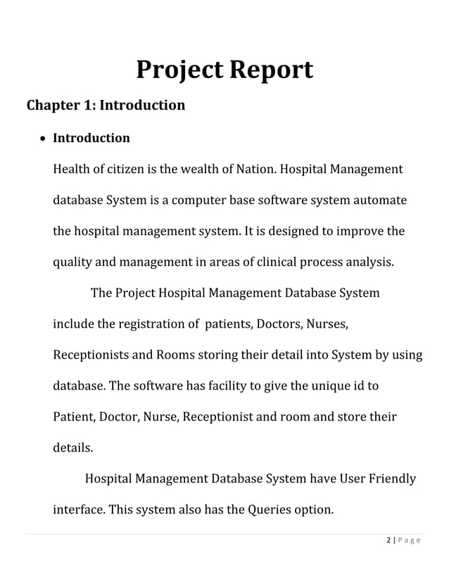 Hospital database management system project report | PDF