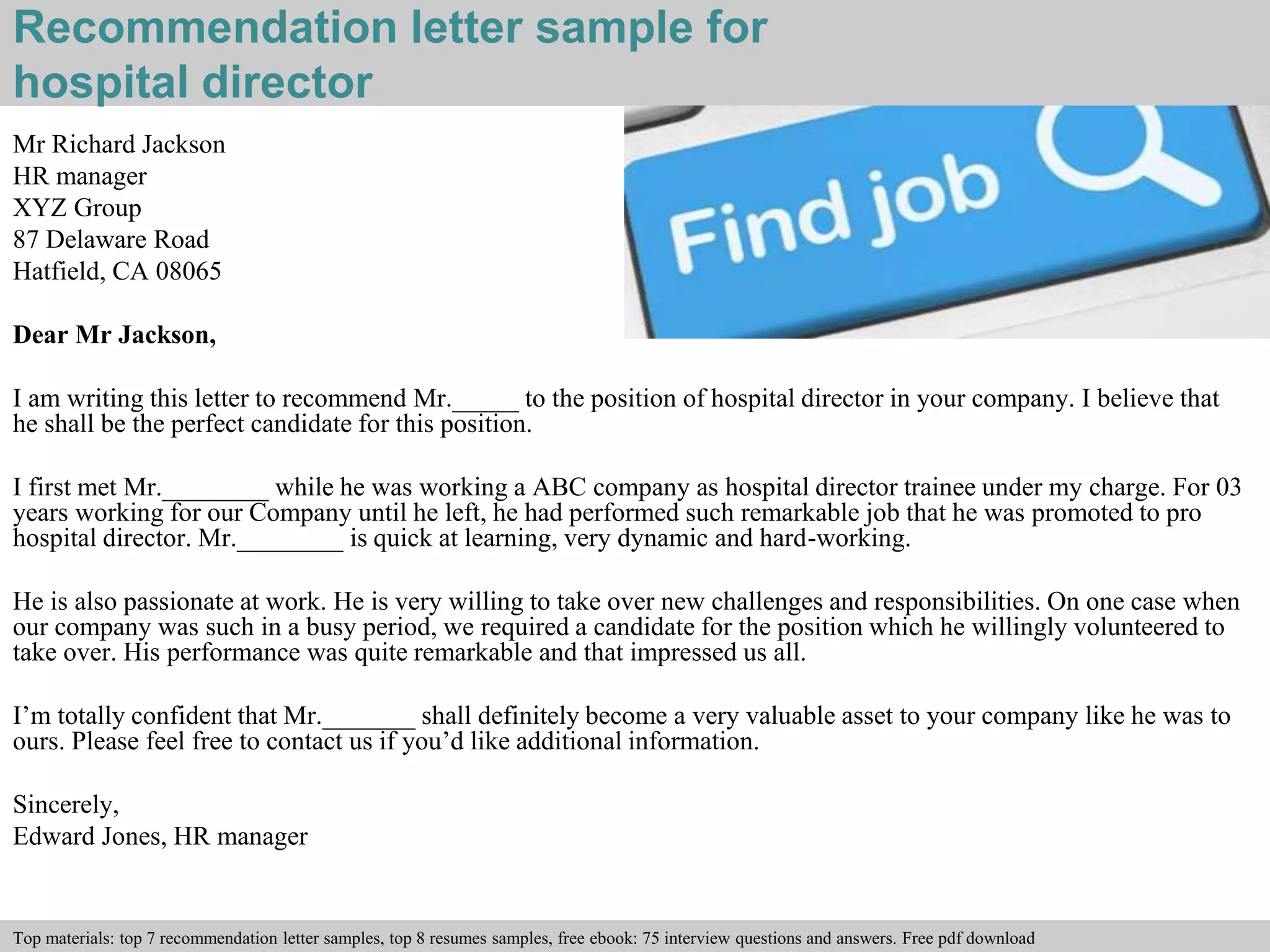 Hospital director recommendation letter | PPT