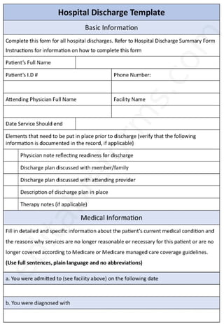 Hospital Discharge Fillable PDF Template | PDF